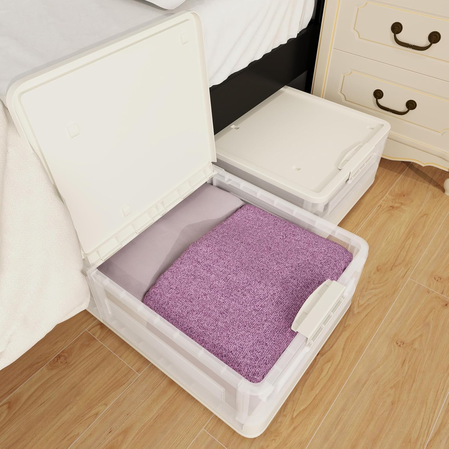 Plastic Under Bed Storage Drawers with Wheels-Long Storage Bins with ...