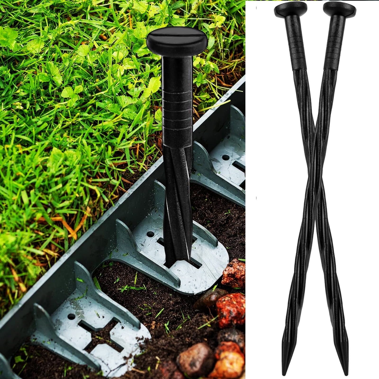 Plastic Black Edging Nails Spiral Landscape Edging Stakes Garden ...