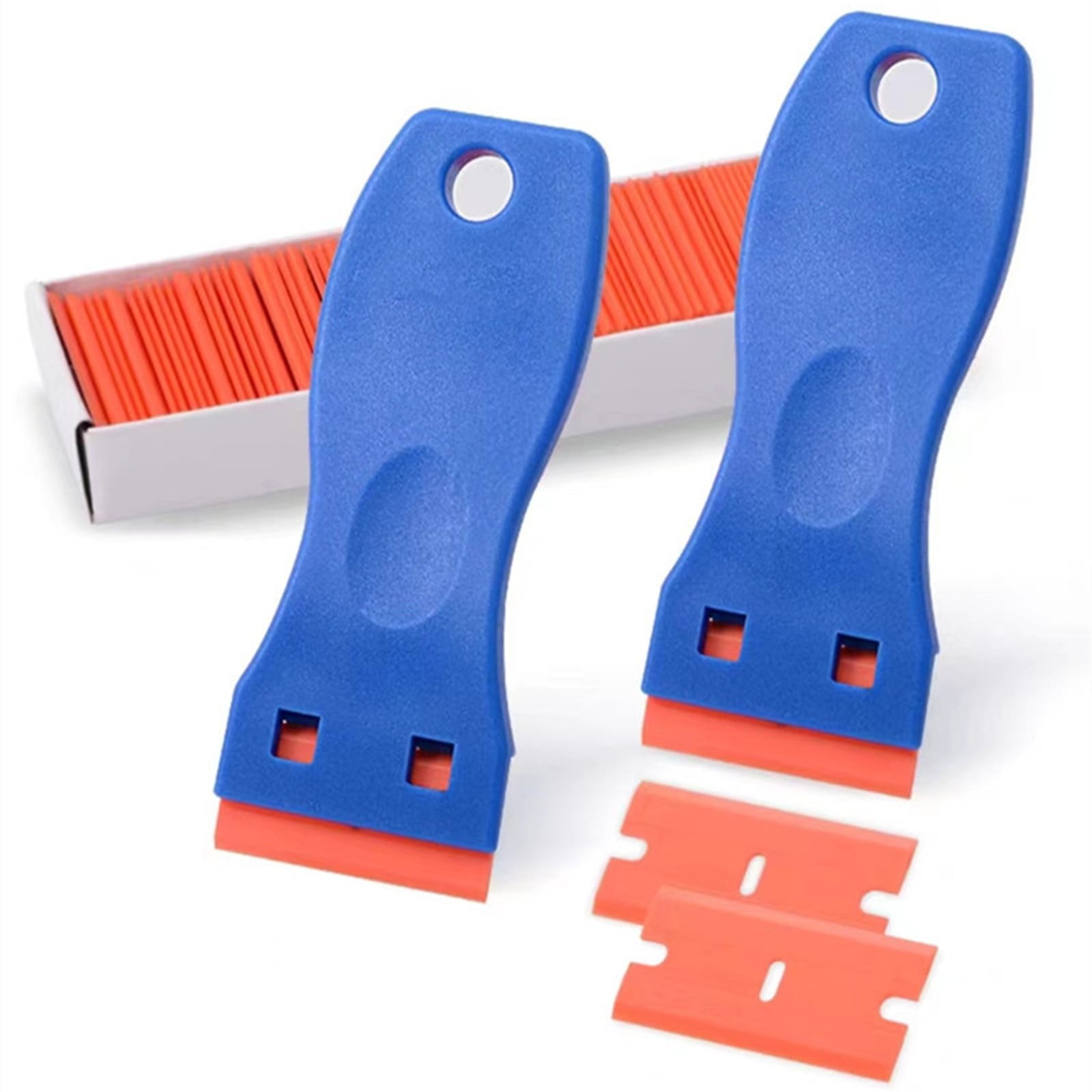 Plastic Blade Scraper Tool (2 Spatulas) 100 Double-Edged Blades & No ...