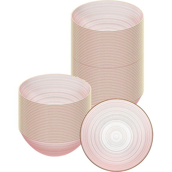 Plastic Bowls 20 Pcs 16 oz Gold Rimmed Disposable Soup Heavy-Duty Pink ...