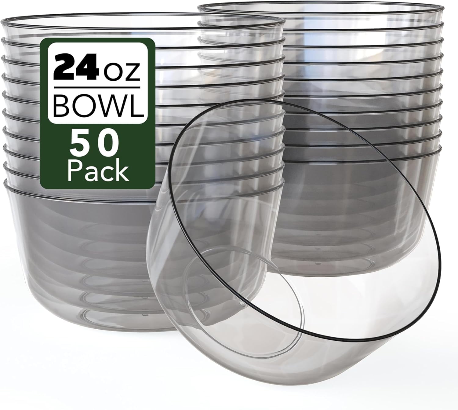 Plastic Bowls Disposable Bowls 24 Oz Bowl Set Of 50 Clear Black Rimmed ...