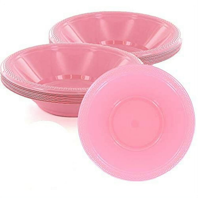 Plastic Bowls Disposable, Pink Plastic Cereal Bowls, 12 Oz Small ...