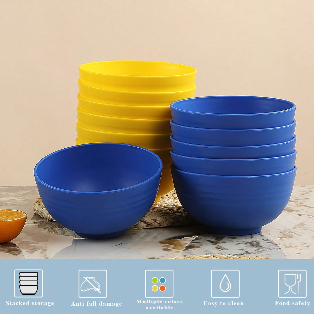 Plastic Bowls Set Of 12 Pieces,25oz,Unbreakable Reusable Dinner Bowls ...