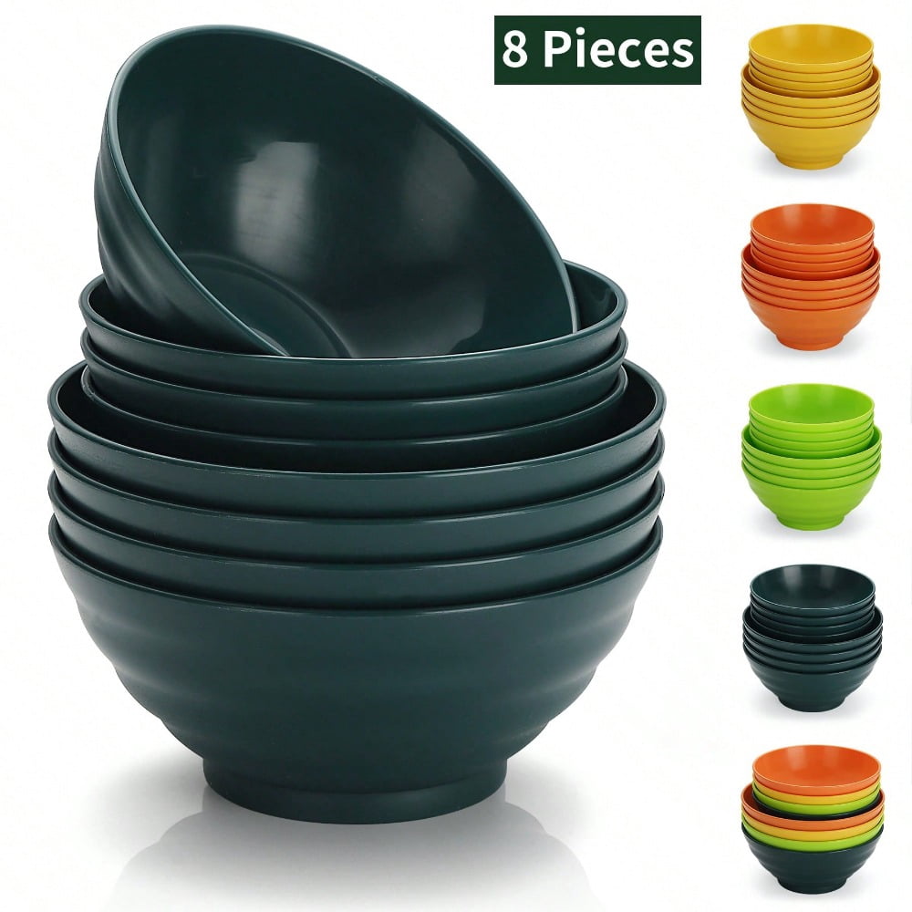 Plastic Bowls Set Of 8 Pieces, 2 Sizes 17/34oz Unbreakable Reusable ...