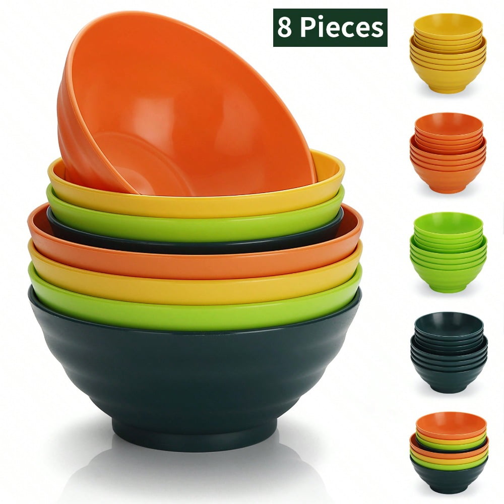 Plastic Bowls Set Of 8 Pieces, 2 Sizes 17/34oz Unbreakable Reusable ...