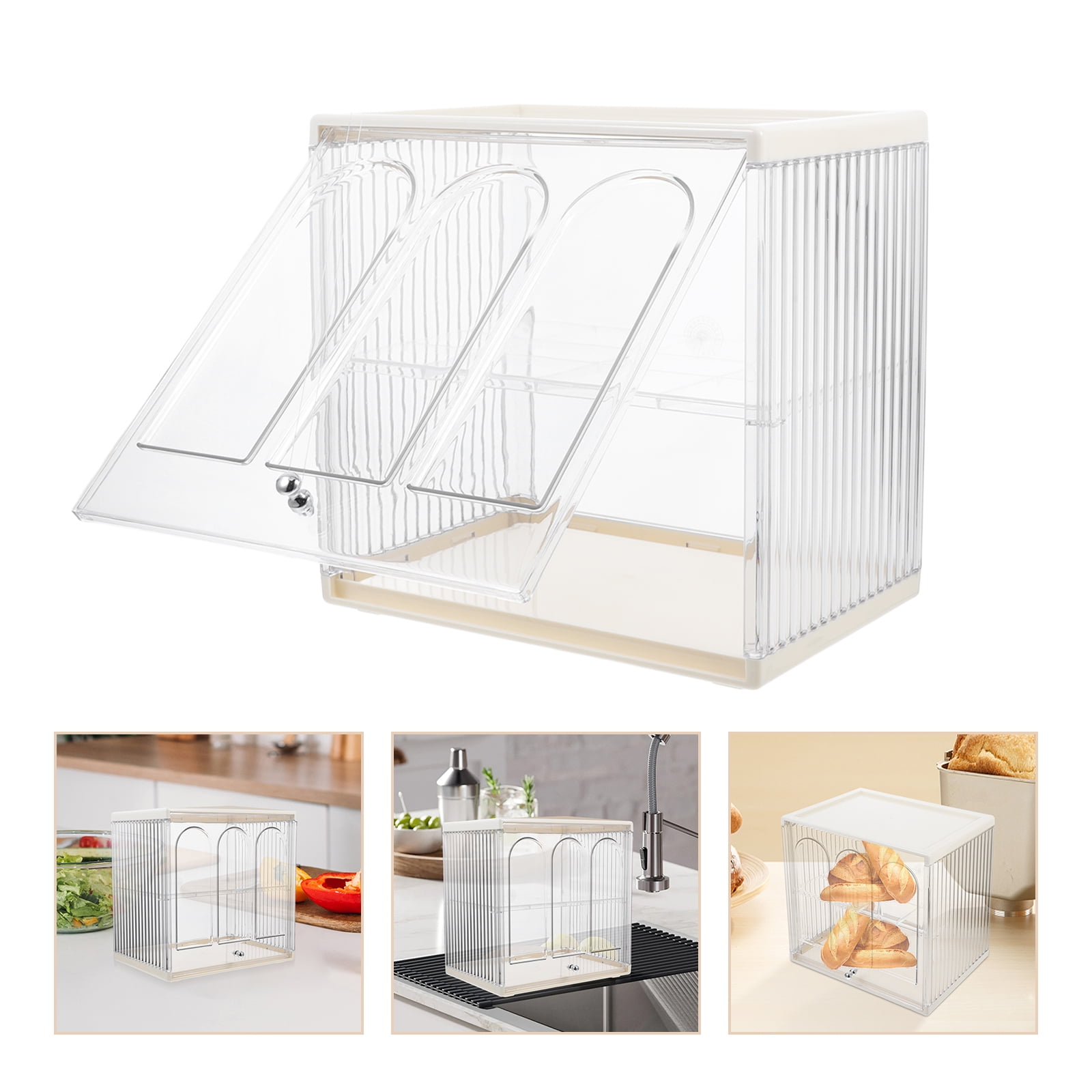 Plastic Bread Box Stackable Double Layer Bread Box 10inch for Kitchen ...