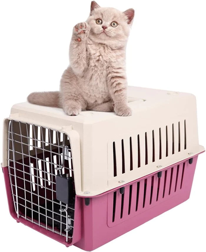 Plastic Cat & Dog Carrier Cage with Chrome Door Portable Pet Box ...