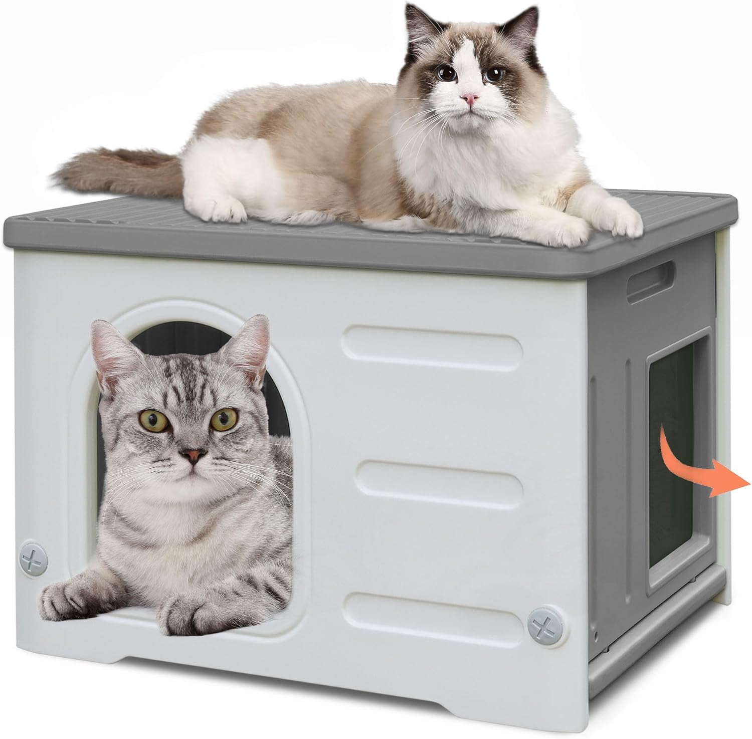 Plastic Cat House for Indoor & Outdoor, Waterproof Feral Cat House with ...