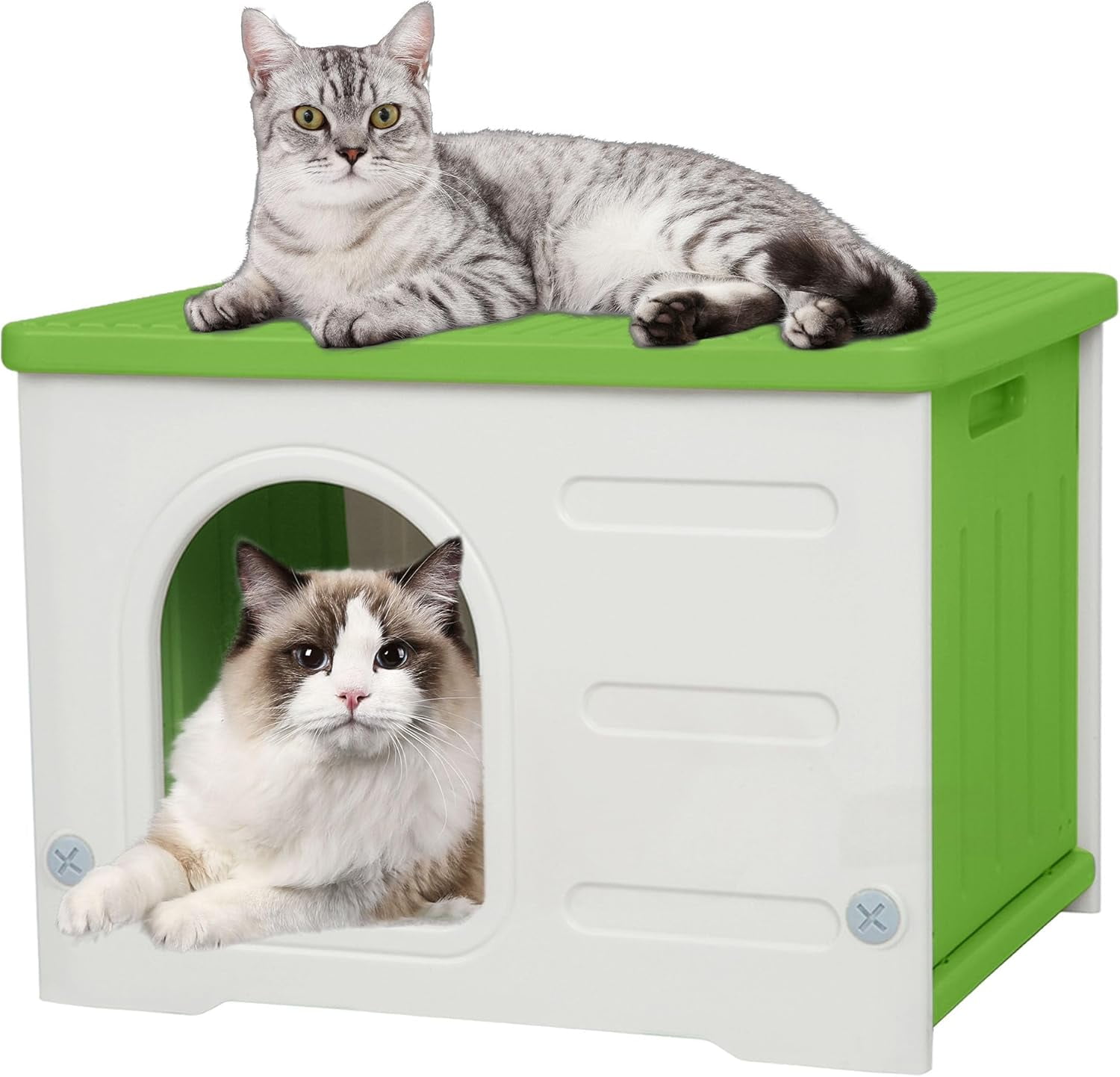 Plastic Cat House for Indoor Outdoor, Weatherproof Outdoor Cat House ...