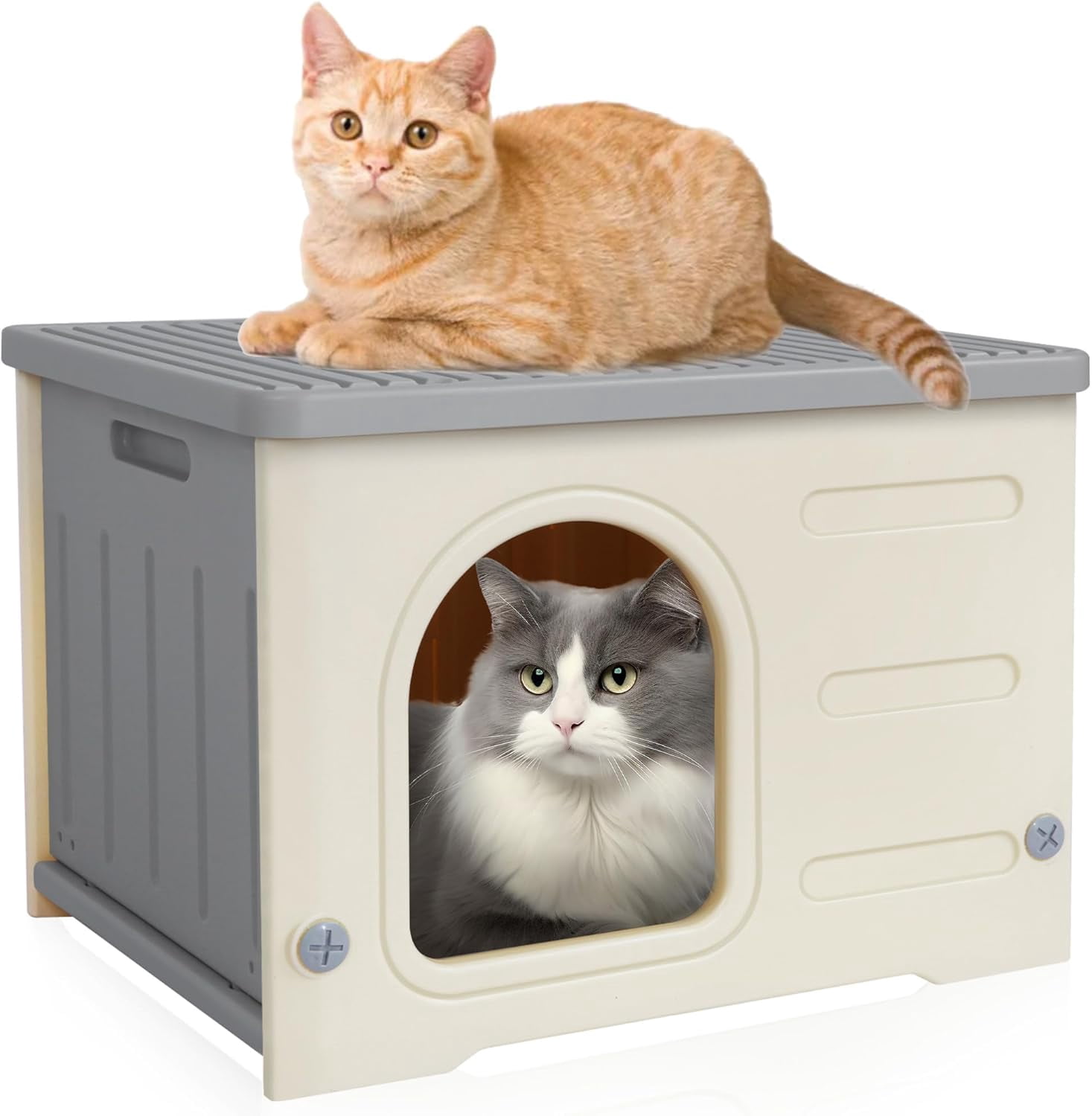 Plastic Cat House for Indoor Outdoor, Weatherproof Outside Cat House ...