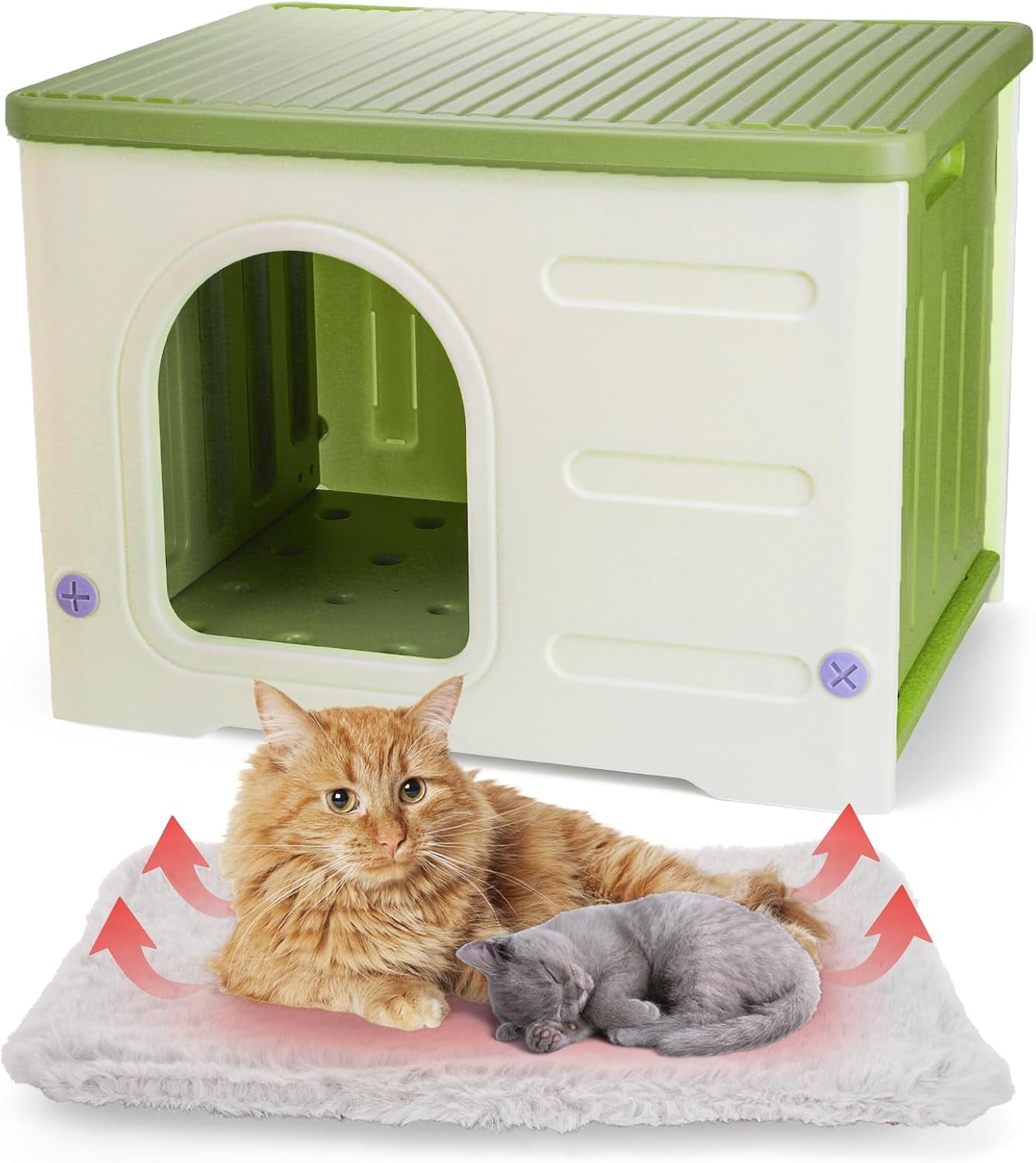 Plastic Cat House Indoor, Waterproof Feral Cat Shelter with Mat, Escape ...