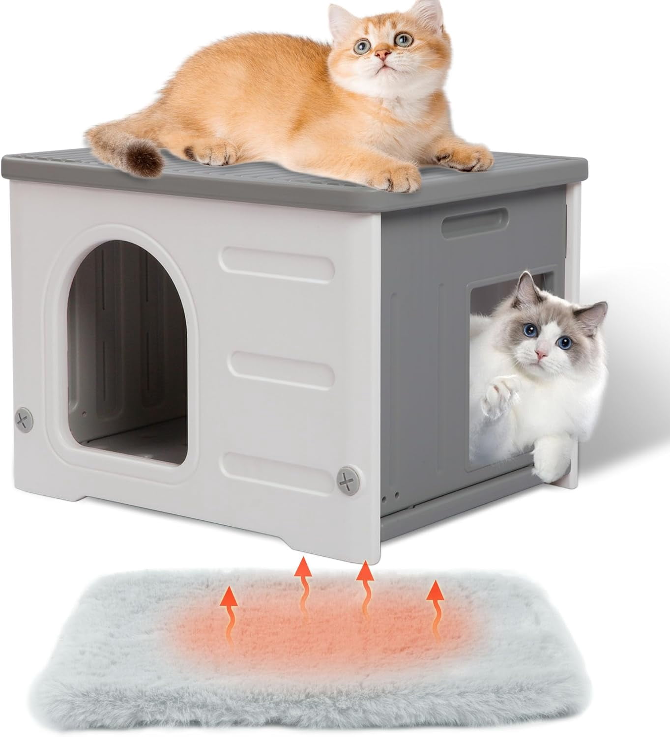 Plastic Cat House Outdoor with Escape Door, Waterproof Feral Cat House ...