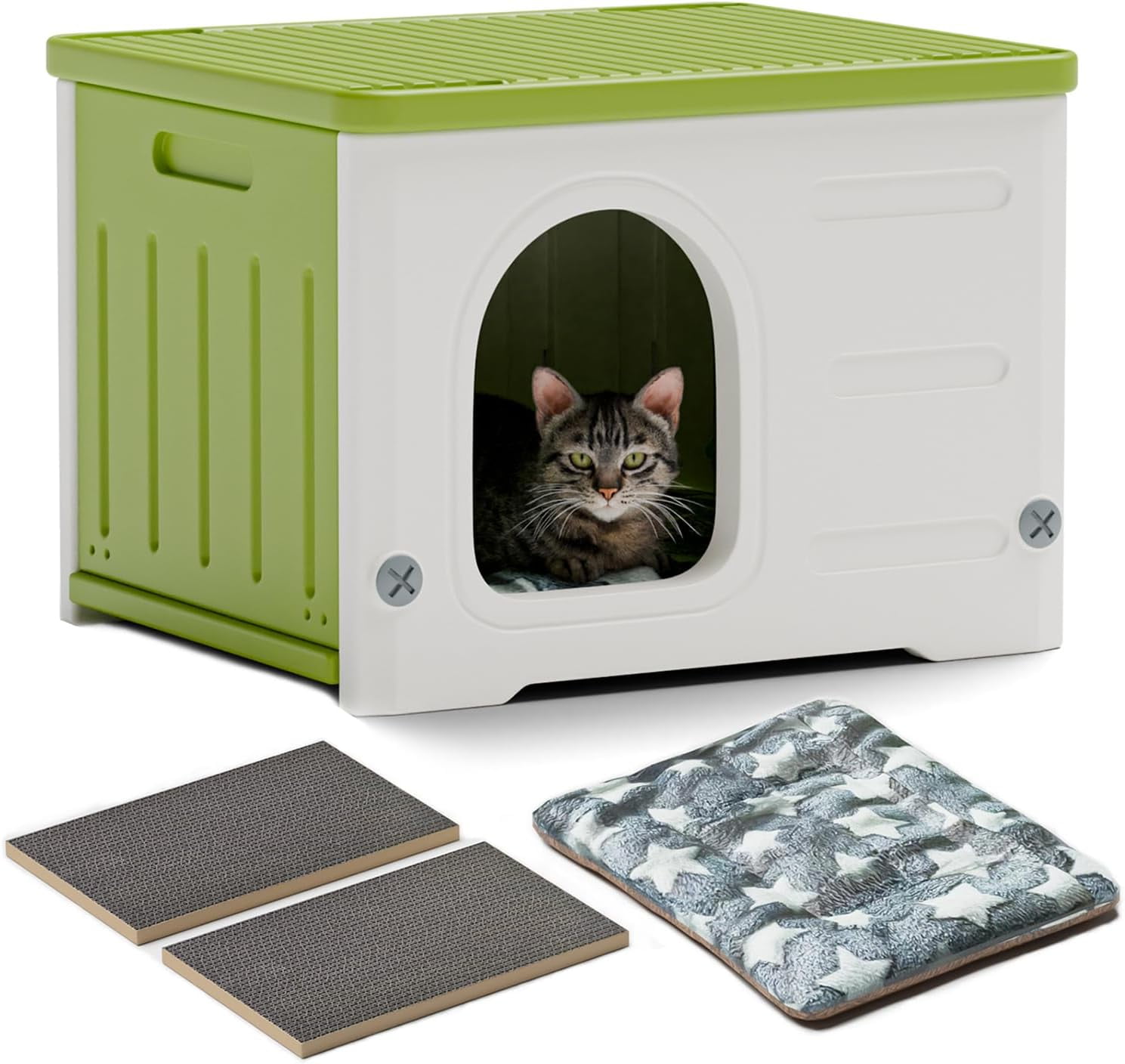 Plastic Cat House for Outdoor Indoor Use, Stackable Feral Cat Shelter ...