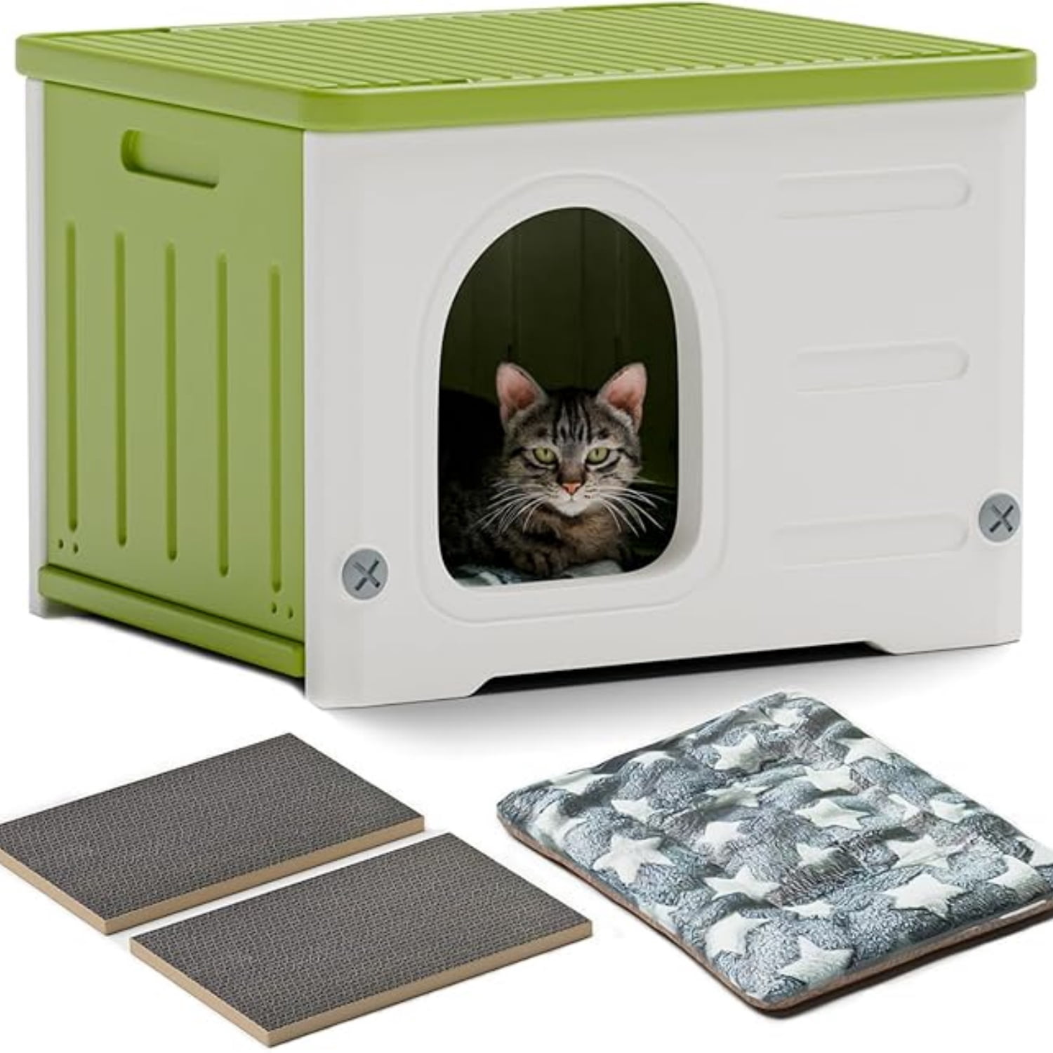 Plastic Cat House for Outdoor Indoor Use, Stackable Feral Cat Shelter ...
