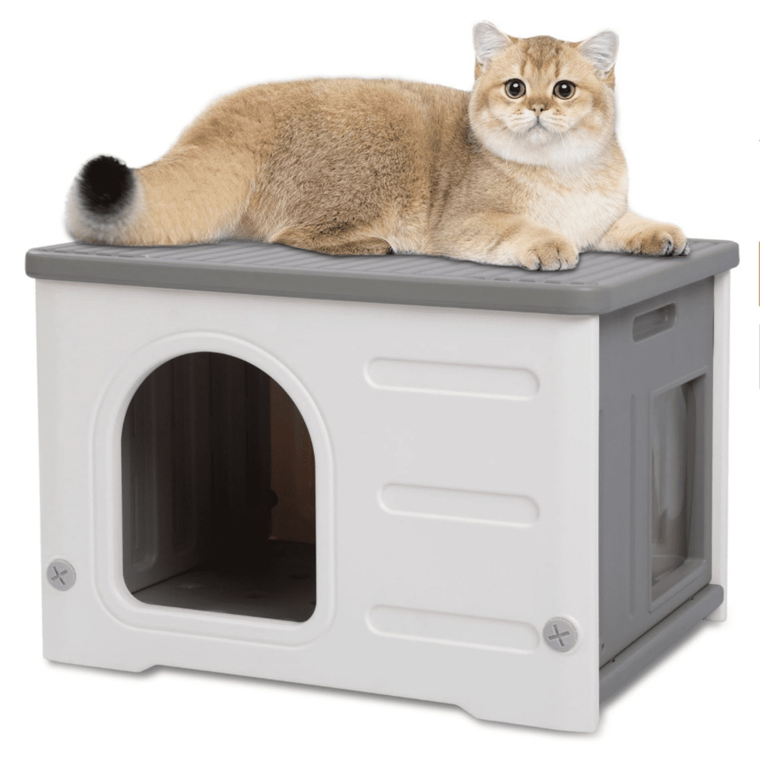 Plastic Cat House Outdoor with Escape Door, Waterproof Feral Cat House ...
