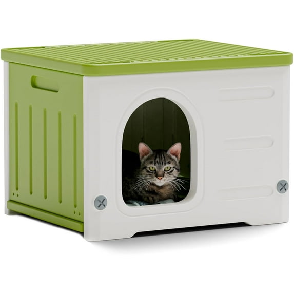 Plastic Cat House for Outdoor Indoor Use, Stackable Feral Cat Shelter ...