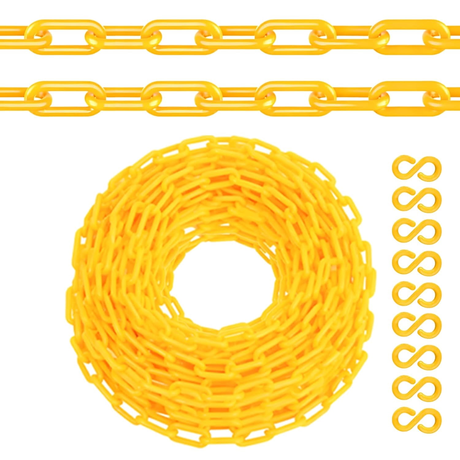 Plastic Chain, 220 FT Yellow Durable Safety Chain Barrier with 40 Hooks ...