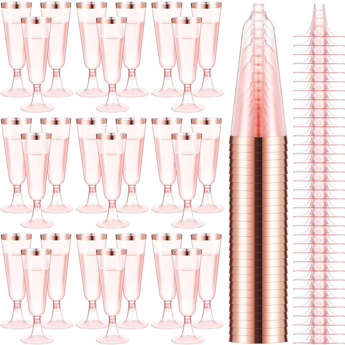 Plastic Champagne Flutes 40 Pack Pink Champagne Glasses Clear Plastic ...