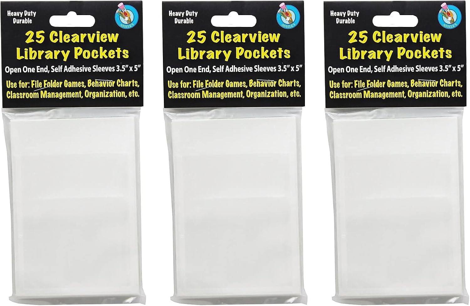 Plastic Clear View Self-Adhesive Library Pocket, 3.5-Inch x 5-Inch, 25 ...