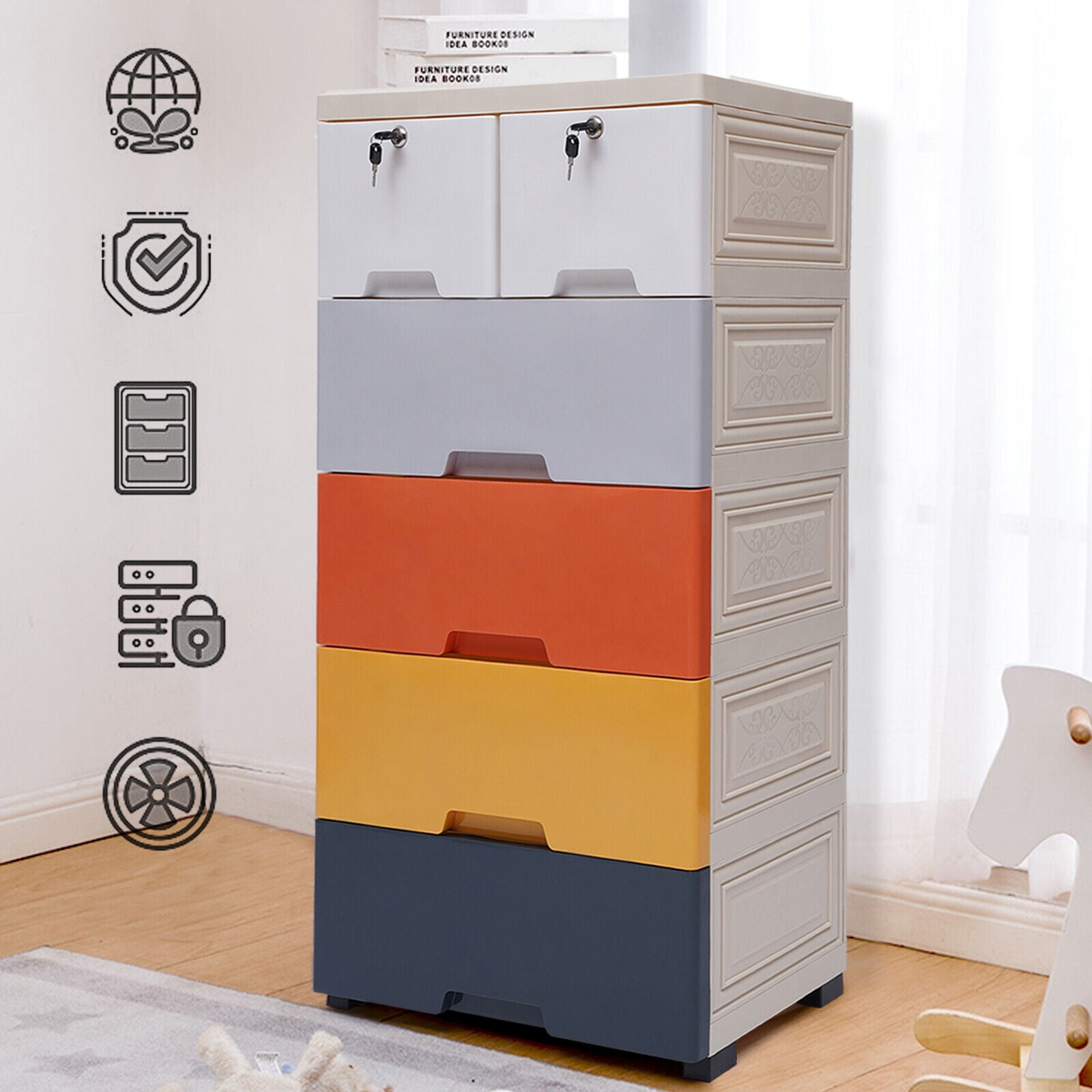 Plastic Clothes Cupboard Colorful Wardrobe Storage Cabinet w/ 6 Drawers ...