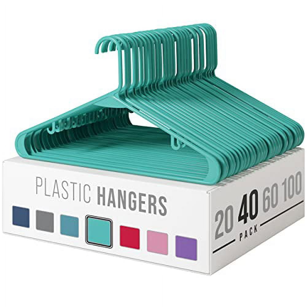 Plastic Clothes Hangers (20, 40, 60, 100 Packs) Heavy Duty Durable Coat ...