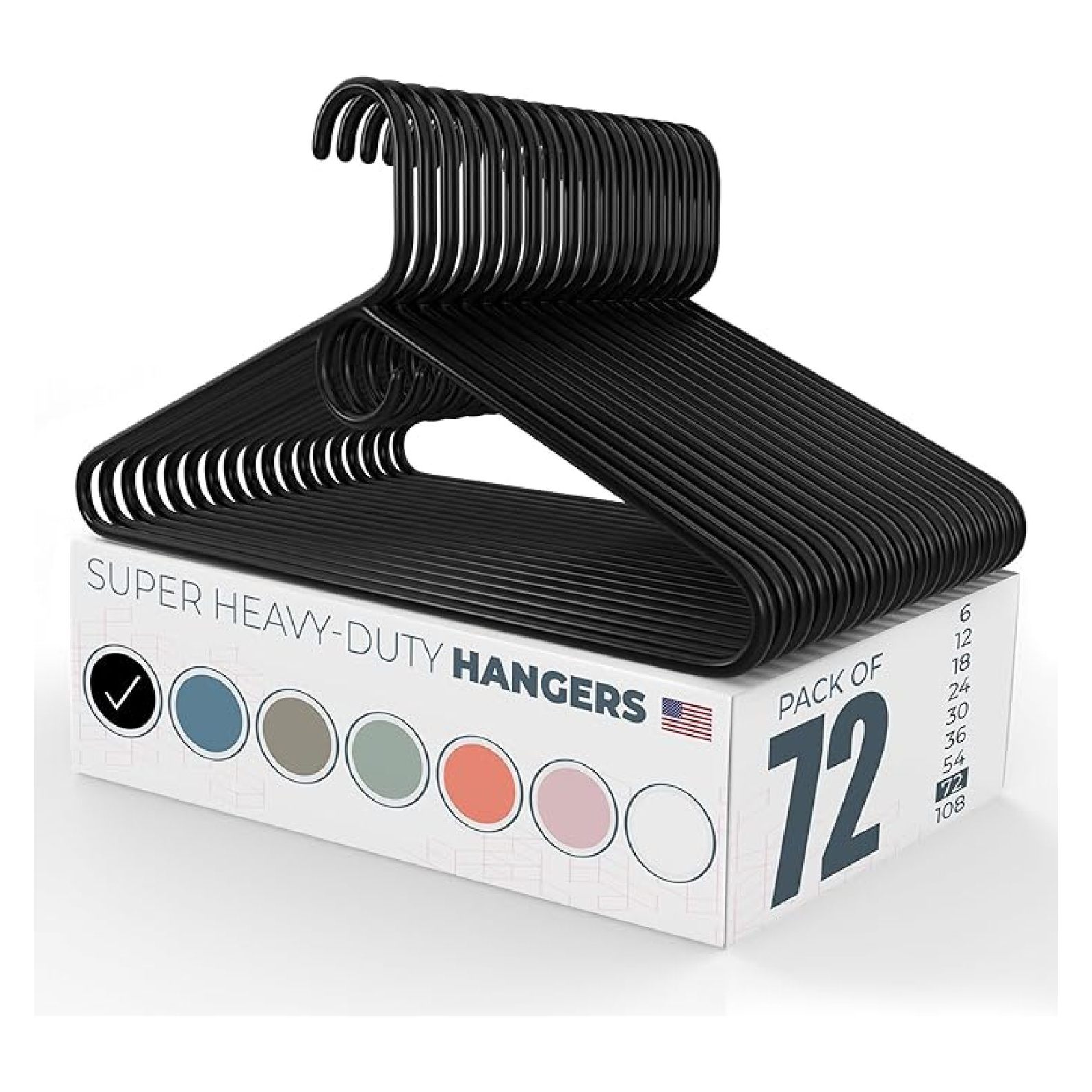 Plastic Clothes Hangers Bulk 72 Pack - Heavy Duty Closet Hangers, Black ...
