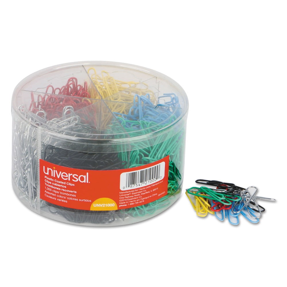 Universal UNV21000 Plastic-Coated Paper Clips - Small No.1 Assorted ...