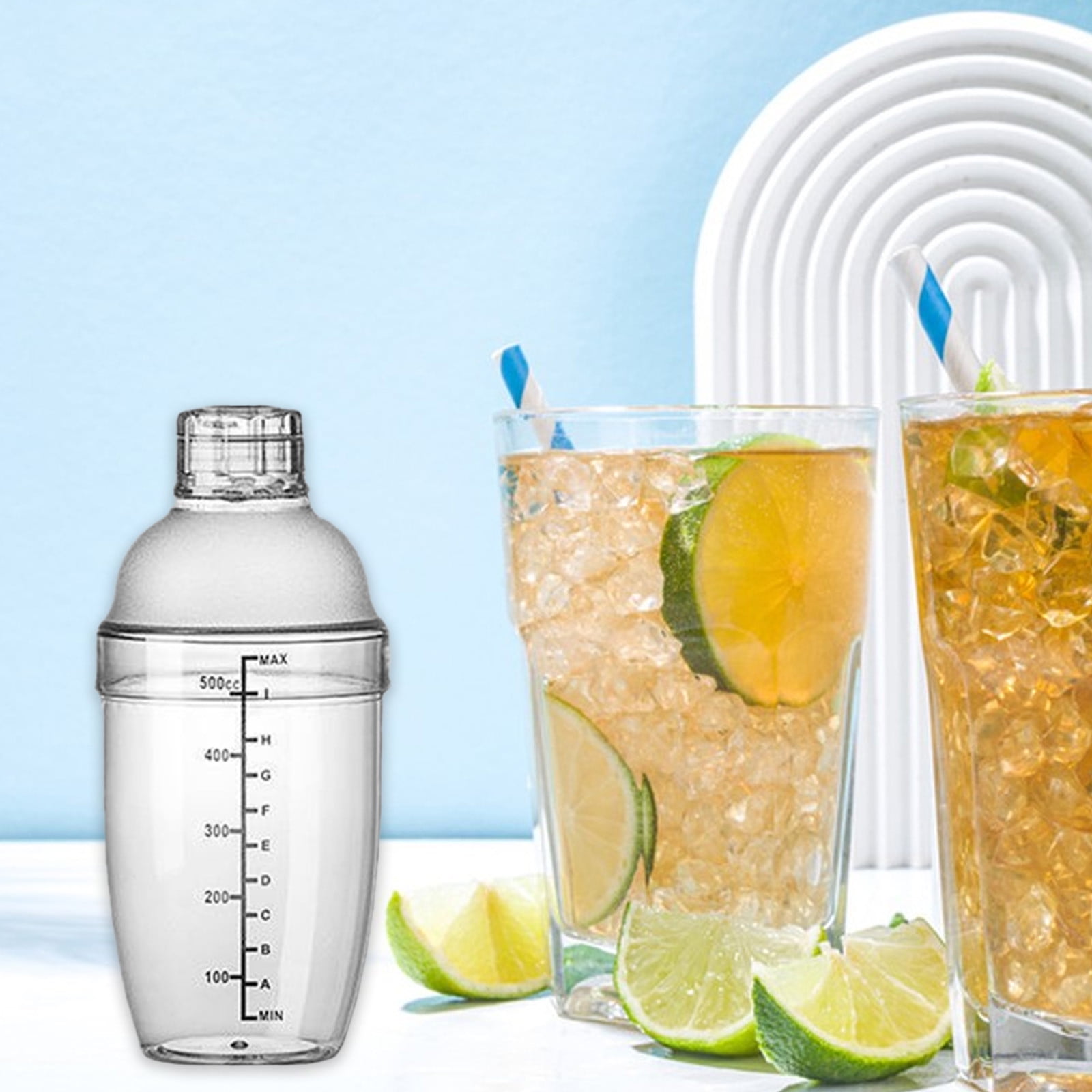 Plastic Cocktail Shaker with Scale and Strainer Top, Clear Plastic ...