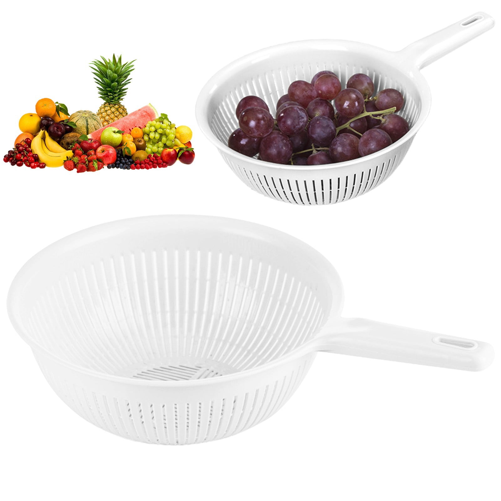 Plastic Colander with Handle Round Kitchen Strainer Basket for Washing ...