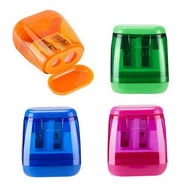 Plastic Color Transparent Pencil Sharpener Geometric Double Hole Sketch ...