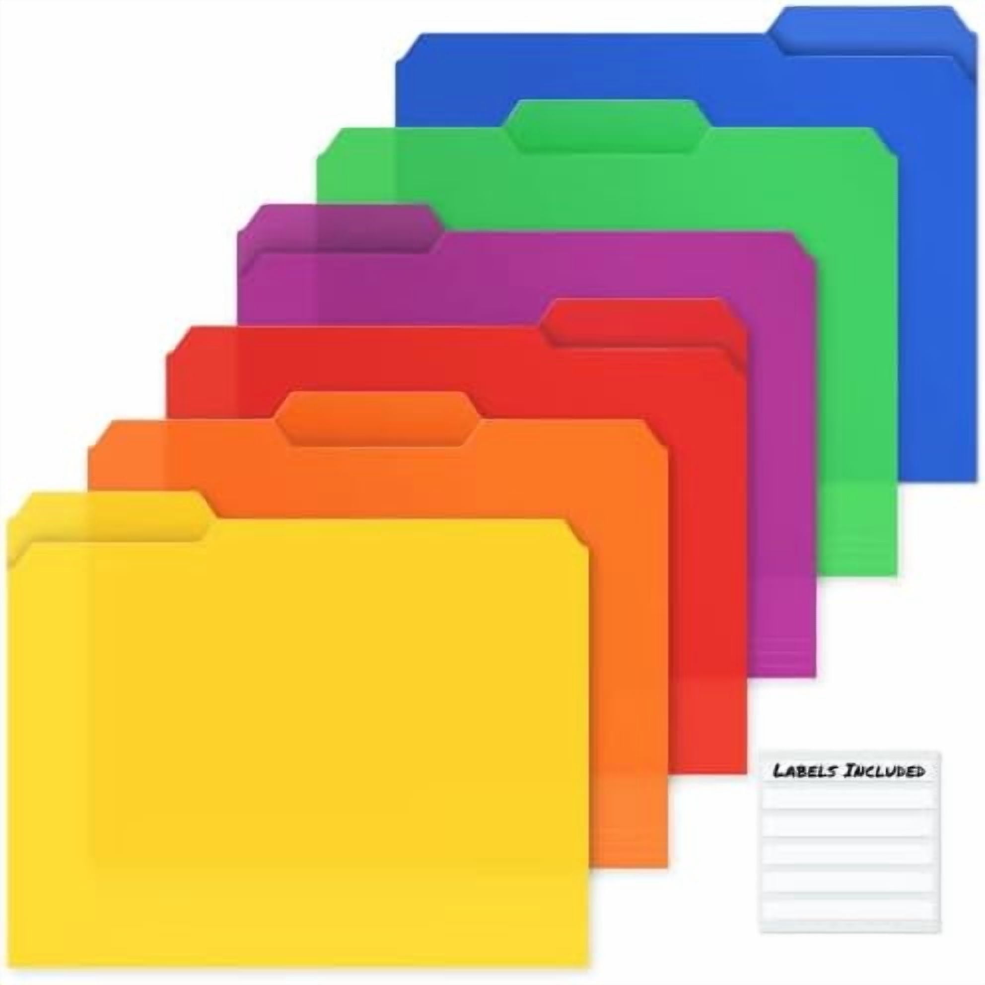 Plastic Colored File Folders (6 Pack), 1/3 Tab Filing Folders for 8 ...