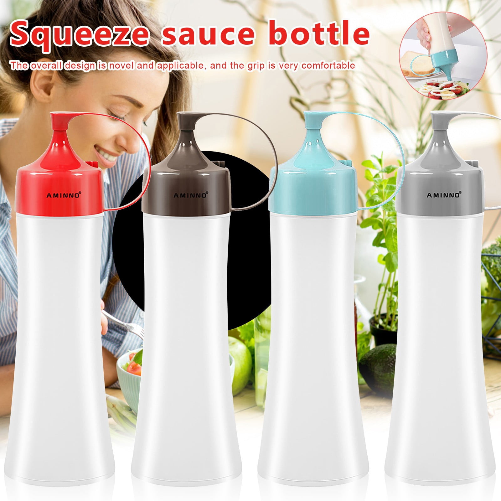 Plastic Condiment Dispenser Bottle Ketchup Sauce Container Squeeze ...
