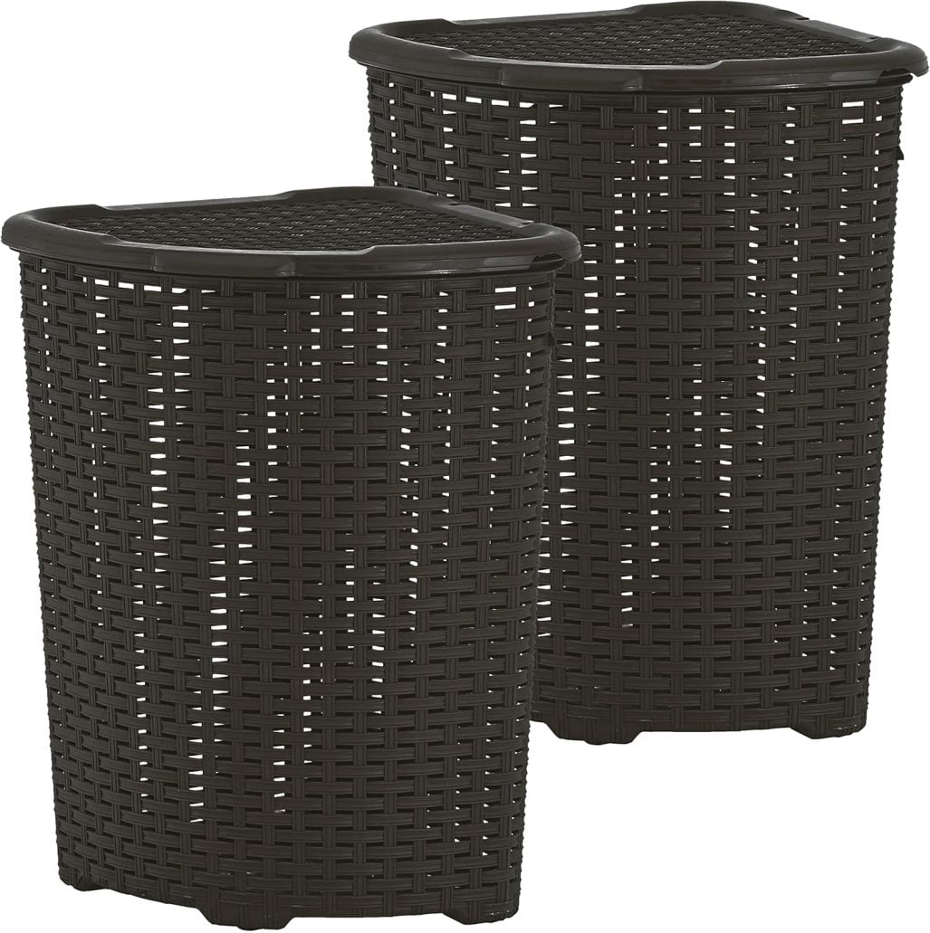 Plastic Corner Laundry Hamper with Lid, Curved Designed Laundry Basket ...