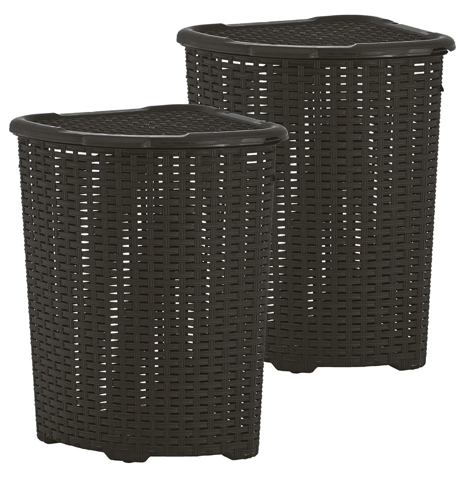 Plastic Corner Laundry Hamper with Lid, Curved Designed Laundry Basket ...