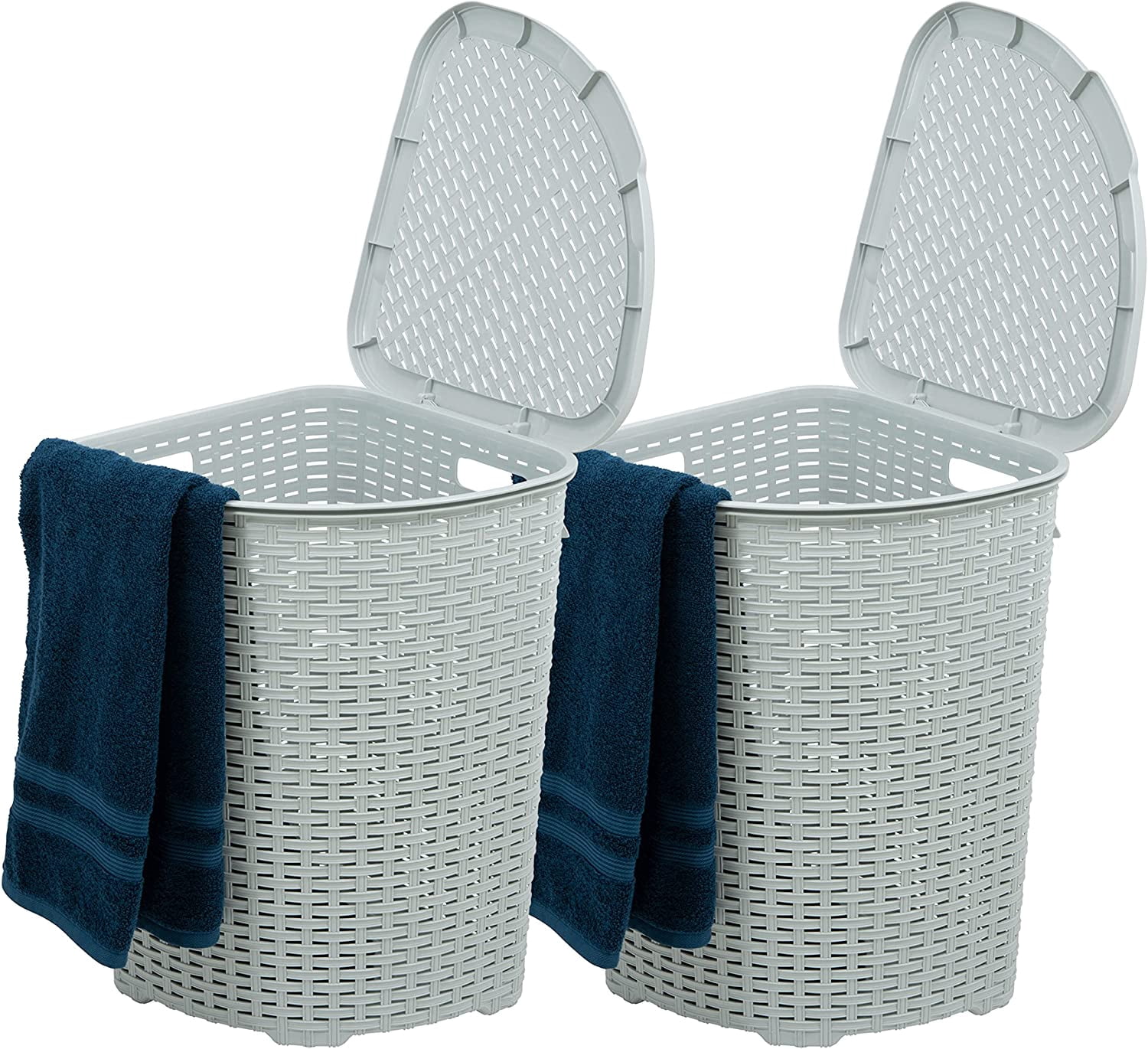 Plastic Corner Laundry Hamper with Lid, Curved Designed Laundry Basket ...