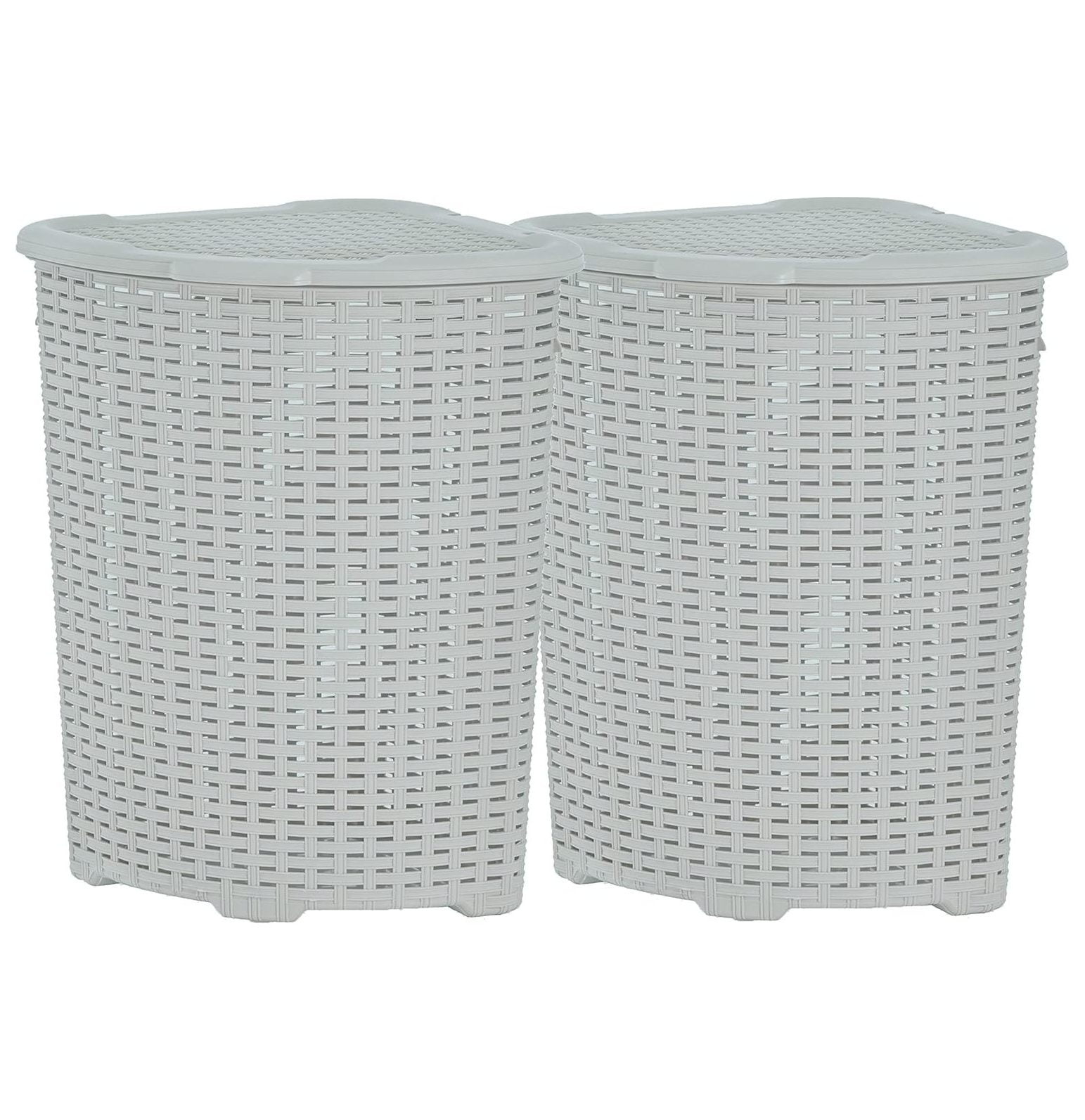 Plastic Corner Laundry Hamper with Lid, Curved Designed Laundry Basket ...