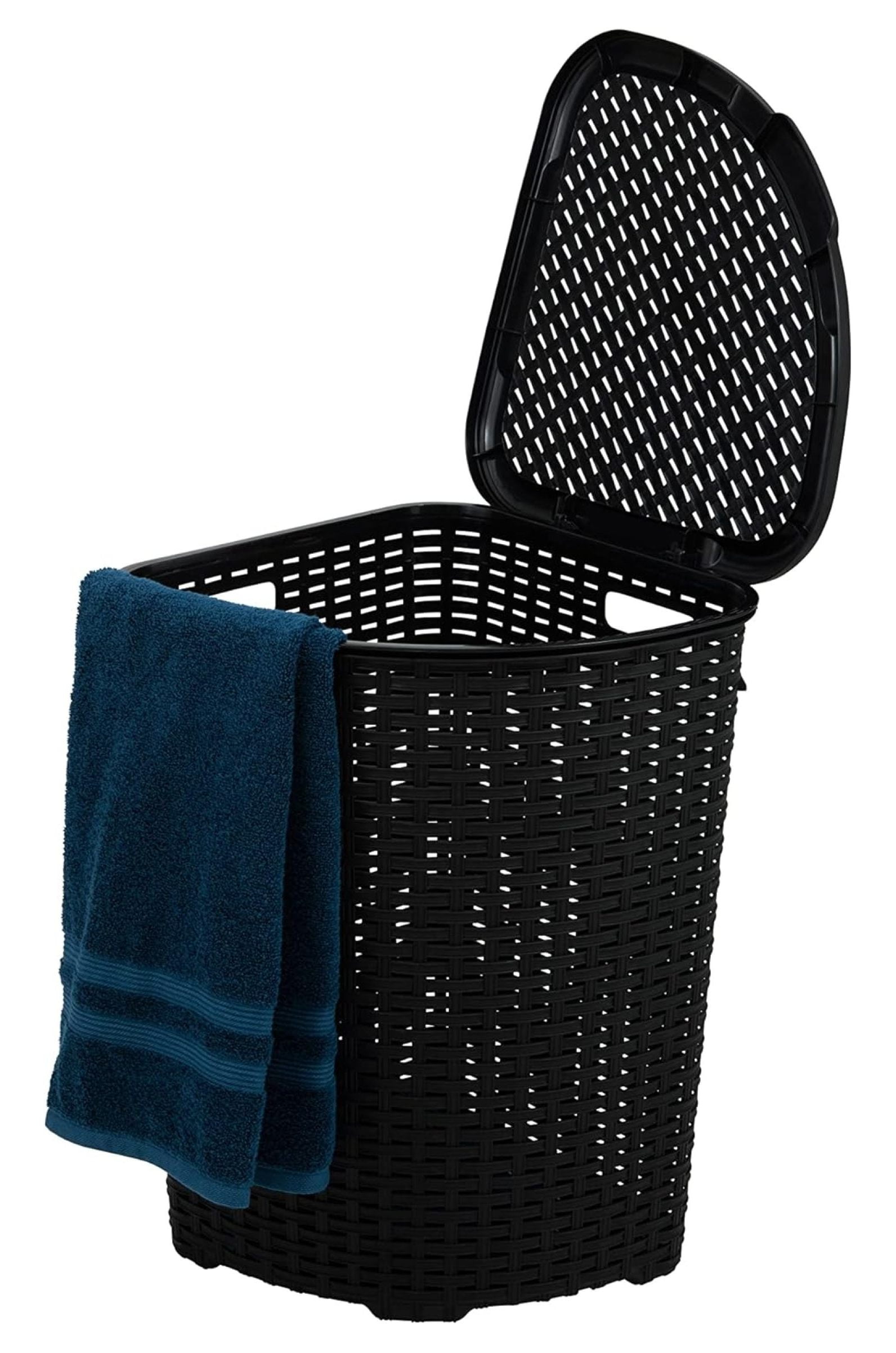 Plastic Corner Laundry Hamper with Lid, Curved Designed Laundry Basket ...