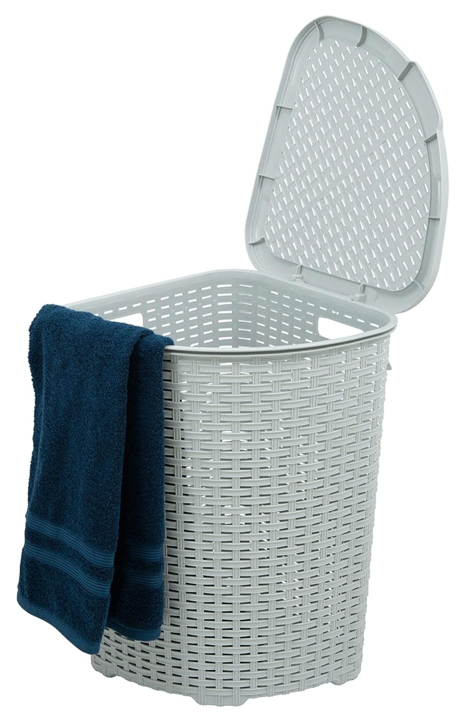 Plastic Corner Laundry Hamper with Lid, Curved Designed Laundry Basket ...
