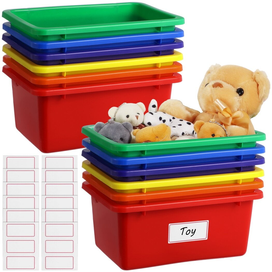 Plastic Cubby Bins with Labels, 12 PCS Plastic Storage Bins and 36 Self ...