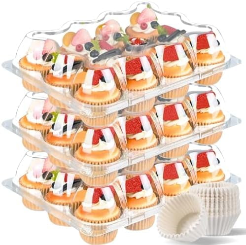 Plastic Cupcake Containers 12 Count (20 Sets), Stackable Cupcake Boxes ...