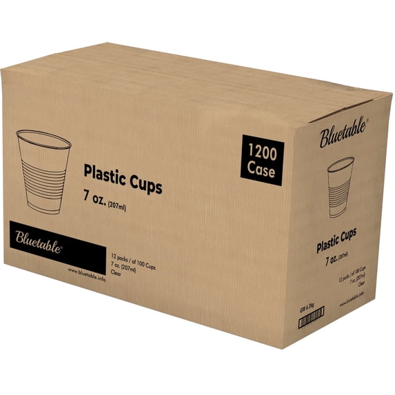 Bluetable Plastic Cups Bulk, 7 oz, 1200 Count, Clear Disposable Water ...