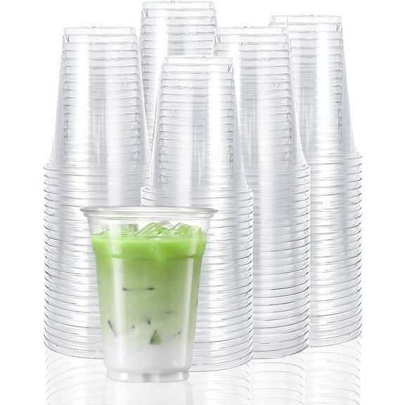 GUSTO Clear Plastic Cups, 12 Oz Disposable Coffee Cups with Lids, 100 ...