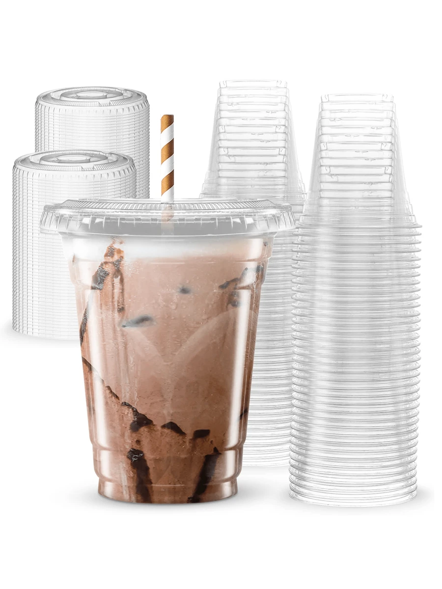 Plastic Cups With Lids - 24 Oz - BPAs-Free Clear Plastic Cups - Rolled ...