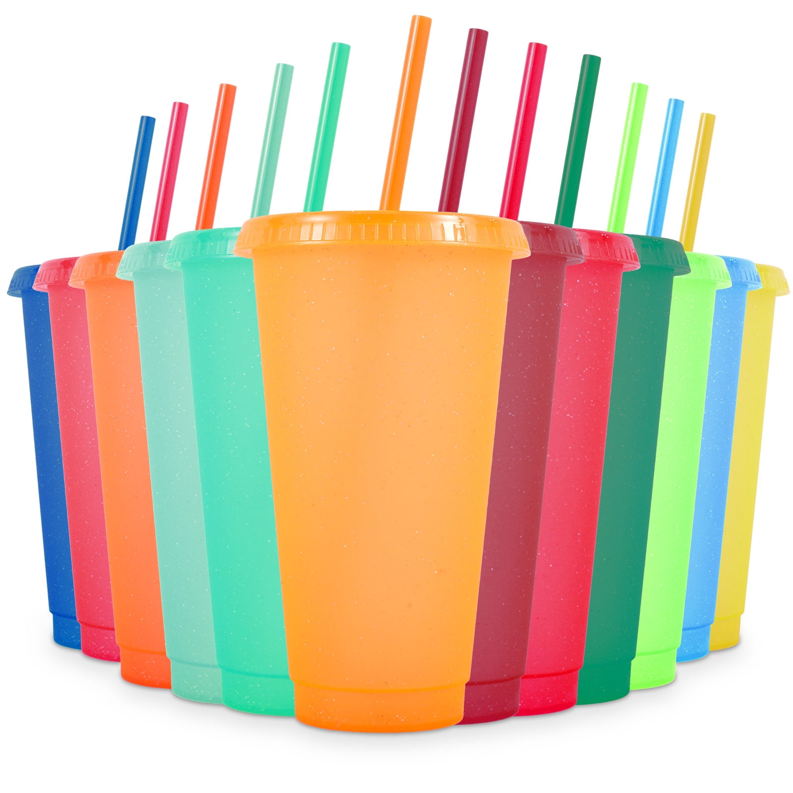 Plastic Cups with Lids and Straws Bulk - 12 Pack 24 oz Color Changing ...