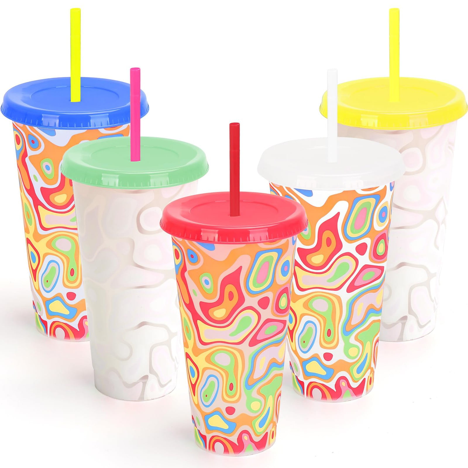 Plastic Cups with Lids and Straws, Color Changing Cups, Plastic Cold ...