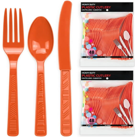 Plastic Cutlery Set, Orange Colored Plastic Silverware Sets for Parties ...