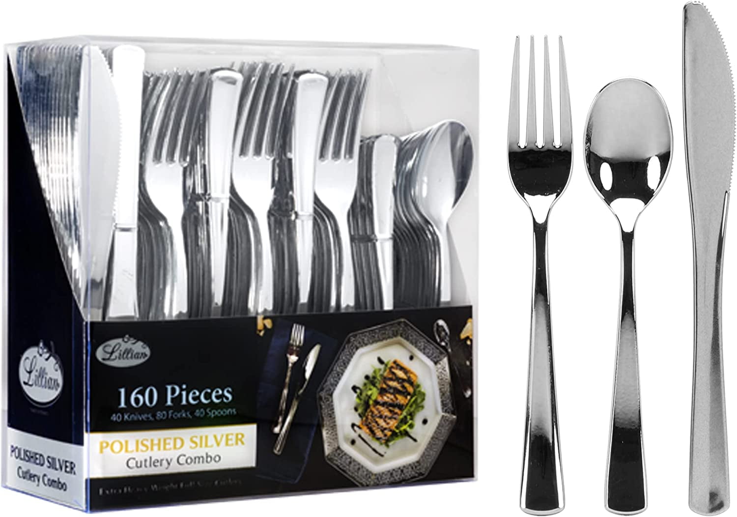 Plastic Cutlery Silverware Extra Heavyweight Disposable Flatware, Full ...