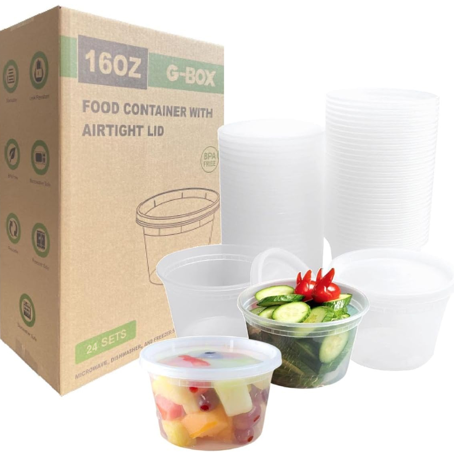 Plastic Deli Containers 24-Piece 16 OZ | with Lids, Stackable, BPA-Free ...