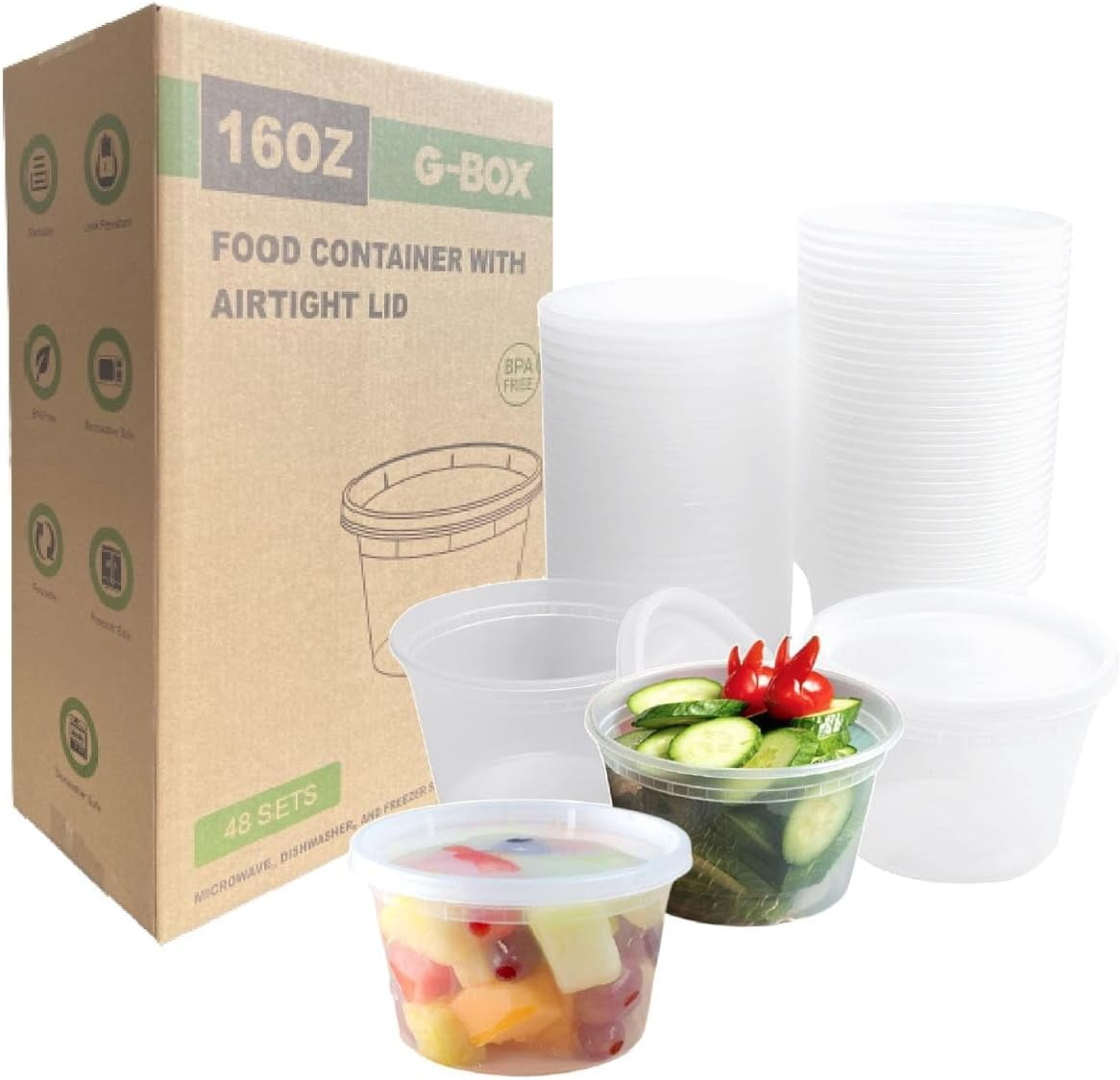 Plastic Deli Containers 48-Piece 16 OZ | with Lids, Stackable, BPA-Free ...