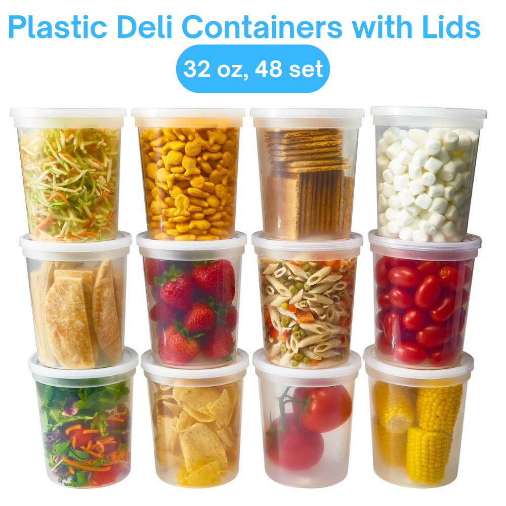 Plastic Deli Containers with Lids (32 oz, 48 Sets) Disposable Food ...